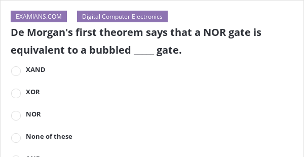 De Morgan's first theorem says that a NOR gate is equivalent to a ...