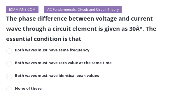 The phase difference between voltage and current wave through a circuit ...