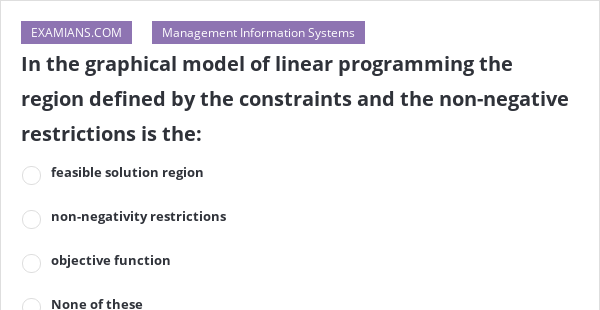 In The Graphical Model Of Linear Programming The Region Defined By The Constraints And The Non