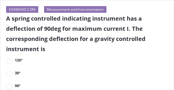 A spring controlled indicating instrument has a deflection of 90deg for ...