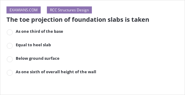 The toe projection of foundation slabs is taken | EXAMIANS