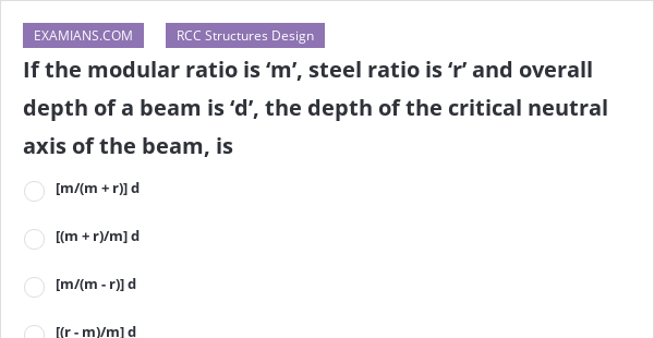 If the modular ratio is ‘m’, steel ratio is ‘r’ and overall depth of a ...