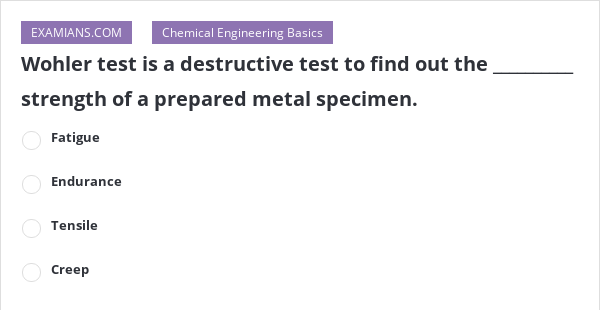 Wohler test is a destructive test to find out the __________ strength ...