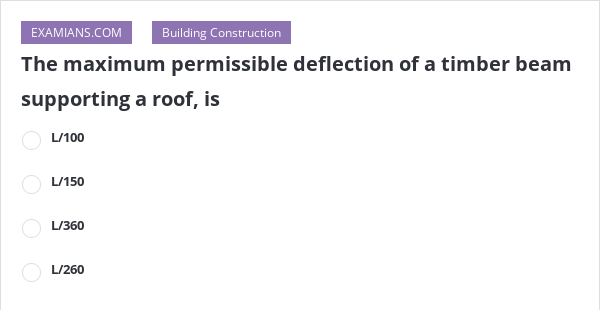 The maximum permissible deflection of a timber beam supporting a roof ...