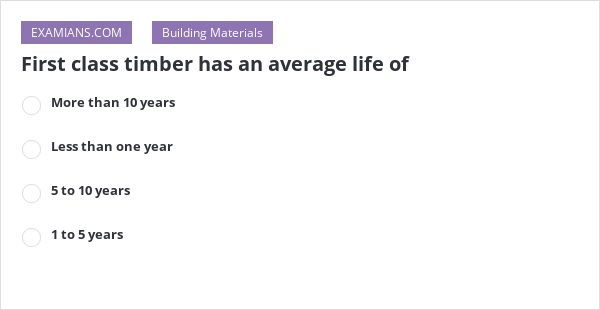 First class timber has an average life of | EXAMIANS