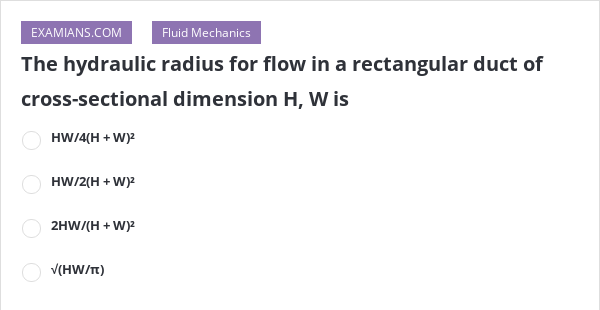 The hydraulic radius for flow in a rectangular duct of cross-sectional ...