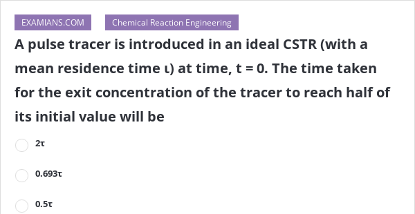 A pulse tracer is introduced in an ideal CSTR (with a mean residence ...