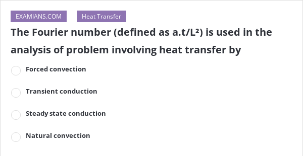 The Fourier number (defined as a.t/L²) is used in the analysis of ...
