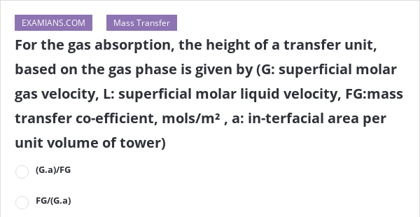 For the gas absorption, the height of a transfer unit, based on the gas ...