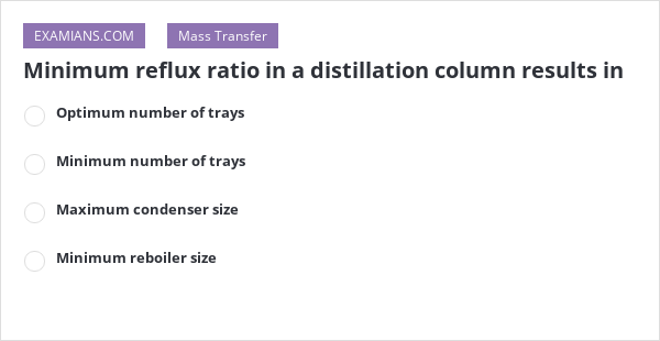 Minimum reflux ratio in a distillation column results in | EXAMIANS