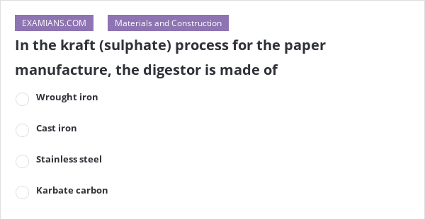 In the kraft (sulphate) process for the paper manufacture, the digestor ...
