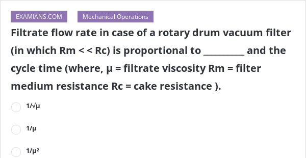 Filtrate flow rate in case of a rotary drum vacuum filter (in which Rm