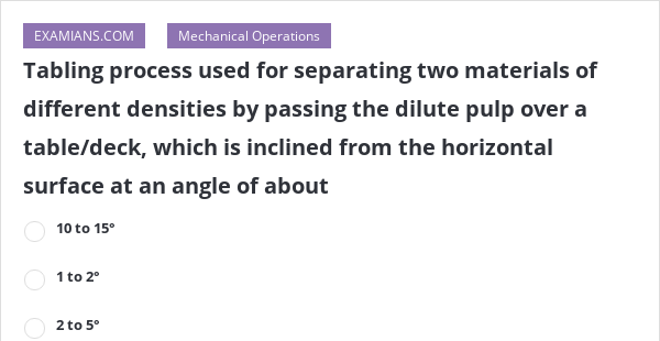 Tabling process used for separating two materials of different ...