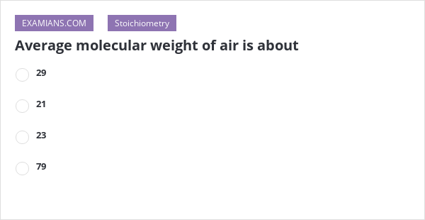 Average Molecular Weight Of Air Is About EXAMIANS average-molecular-weight-of-air-is-about-examians