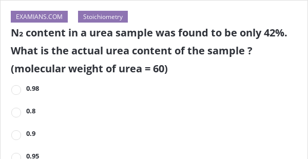 N₂ content in a urea sample was found to be only 42%. What is the ...