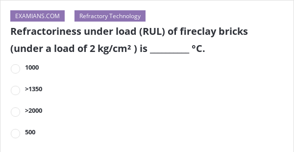 Refractoriness under load (RUL) of fireclay bricks (under a load of 2 ...