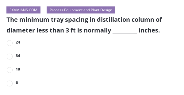 The minimum tray spacing in distillation column of diameter less than 3 ...