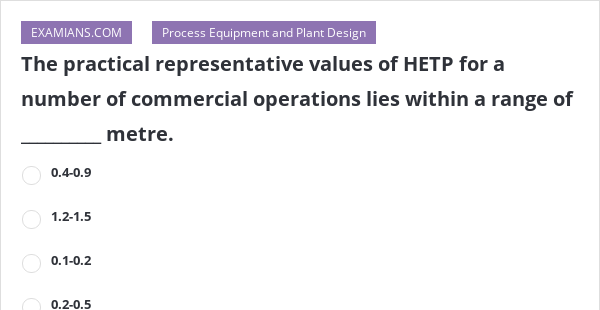 The practical representative values of HETP for a number of commercial ...