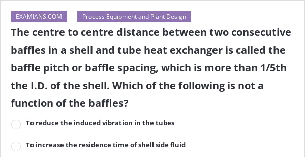 The centre to centre distance between two consecutive baffles in a ...