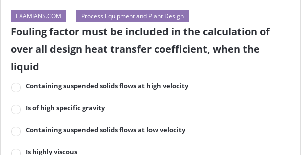 Fouling factor must be included in the calculation of over all design ...