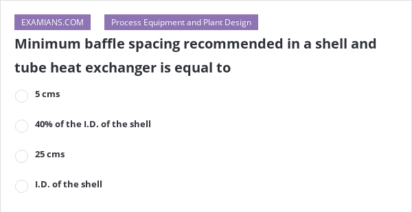 Minimum baffle spacing recommended in a shell and tube heat exchanger ...