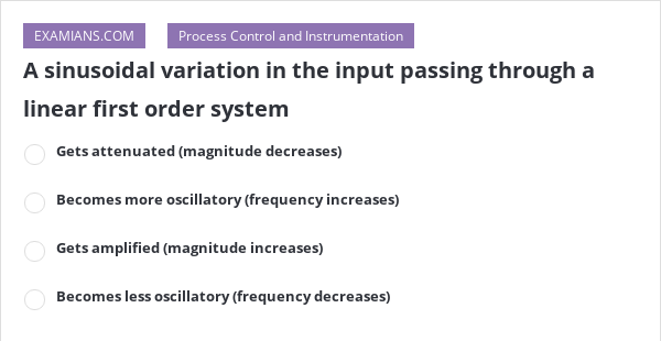 A sinusoidal variation in the input passing through a linear first ...