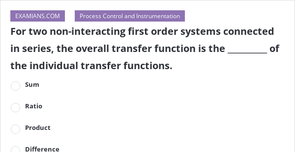 For two non-interacting first order systems connected in series, the ...