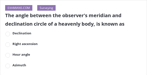 The angle between the observer's meridian and declination circle of a ...