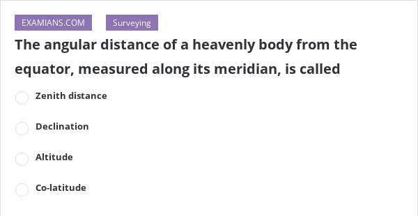 The angular distance of a heavenly body from the equator, measured ...