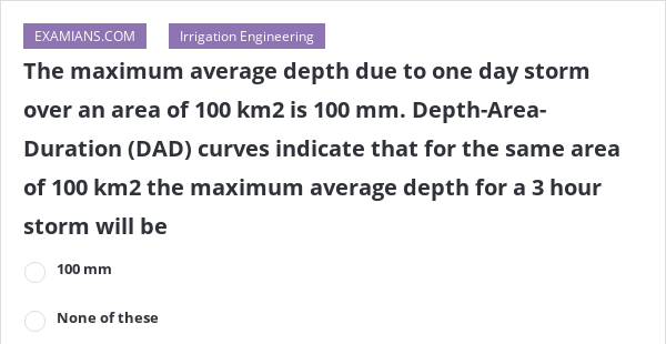 The maximum average depth due to one day storm over an area of 100 km2 ...