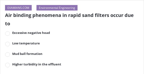 Air binding phenomena in rapid sand filters occur due to | EXAMIANS