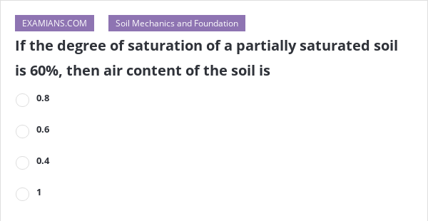 If the degree of saturation of a partially saturated soil is 60%, then ...