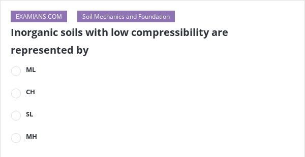 Inorganic soils with low compressibility are represented by | EXAMIANS