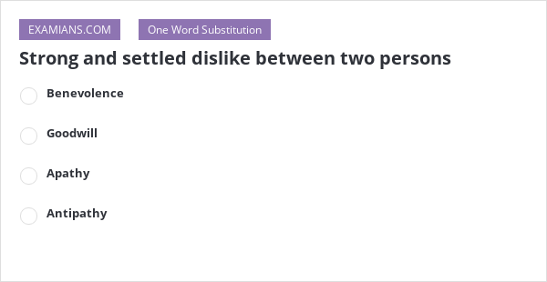 Strong and settled dislike between two persons | EXAMIANS