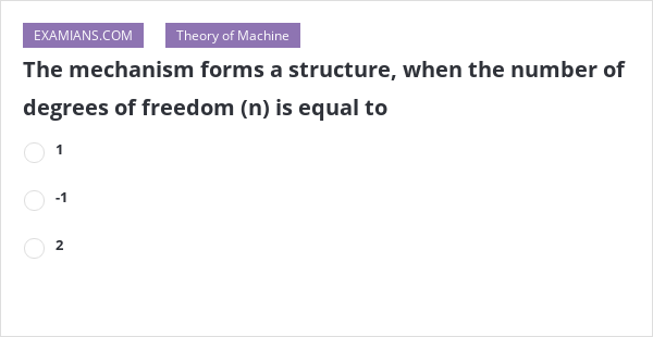 The mechanism forms a structure, when the number of degrees of freedom (n) is equal to | EXAMIANS