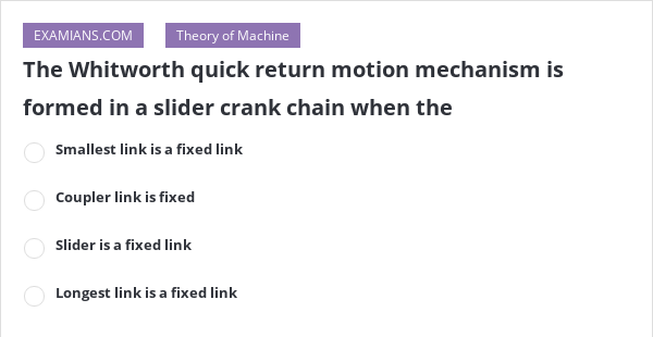 The Whitworth quick return motion mechanism is formed in a slider crank ...