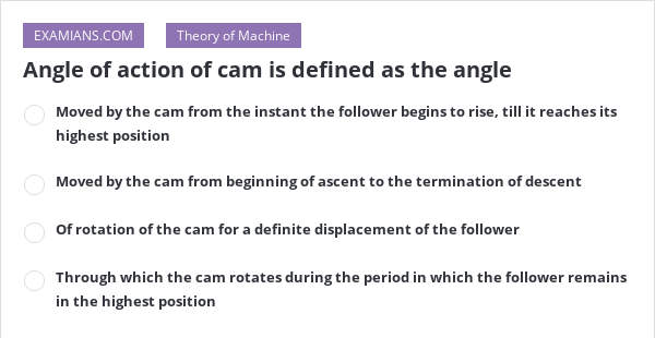 Angle of action of cam is defined as the angle | EXAMIANS