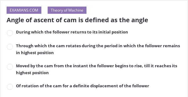 Angle of ascent of cam is defined as the angle | EXAMIANS