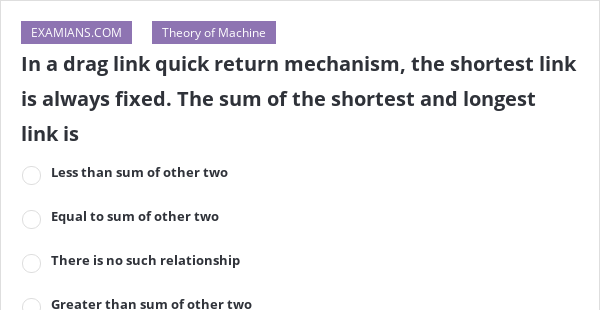 In a drag link quick return mechanism, the shortest link is always ...
