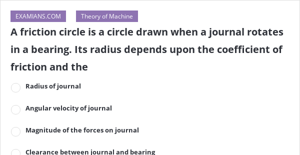 A friction circle is a circle drawn when a journal rotates in a bearing ...