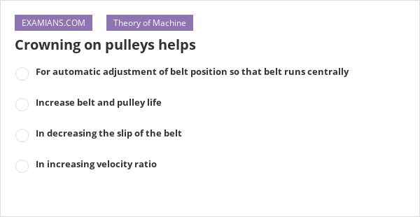 Crowning on pulleys helps | EXAMIANS