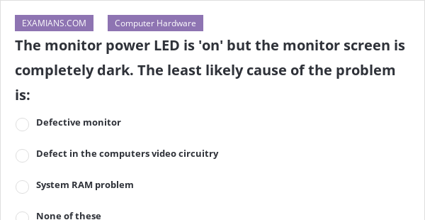 The monitor power LED is 'on' but the monitor screen is completely dark ...