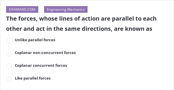 The forces, whose lines of action are parallel to each other and act in ...