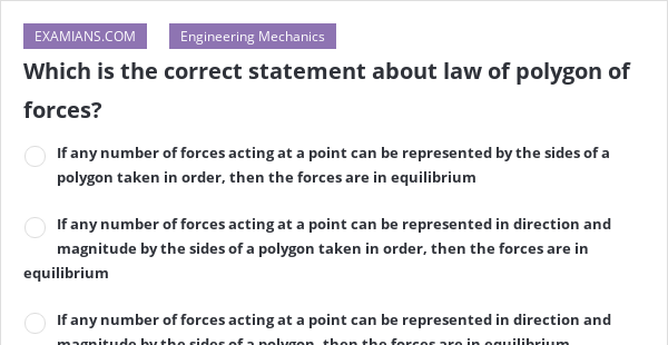 Which is the correct statement about law of polygon of forces? | EXAMIANS