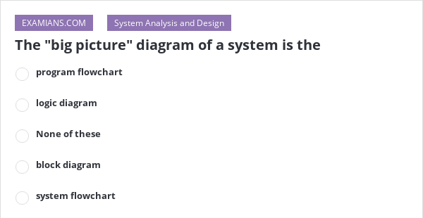 The "big picture" diagram of a system is the | EXAMIANS