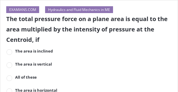 The total pressure force on a plane area is equal to the area ...