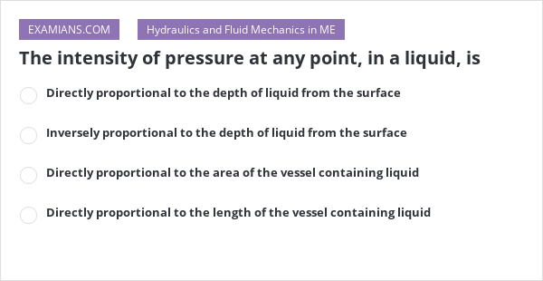 The intensity of pressure at any point, in a liquid, is | EXAMIANS