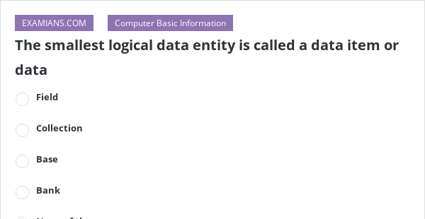 The smallest logical data entity is called a data item or data | EXAMIANS