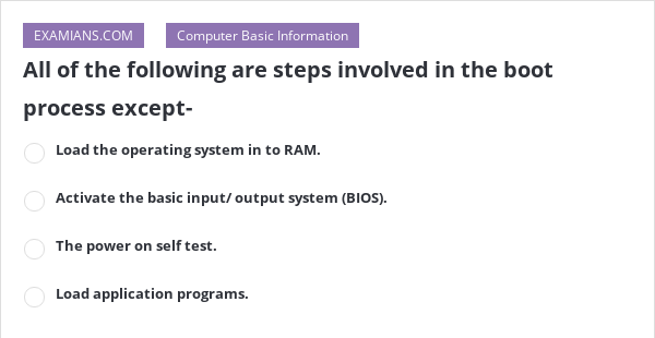 All of the following are steps involved in the boot process except ...