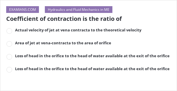 Coefficient of contraction is the ratio of | EXAMIANS